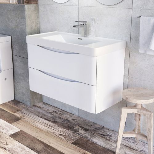 Erin 900mm Wall Hung Vanity Unit in Gloss White & Resin Basin | Vanity Unit