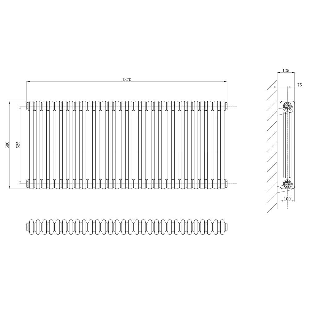 Upton Grey Triple Horizontal Column Radiator – 600x1370 mm ...