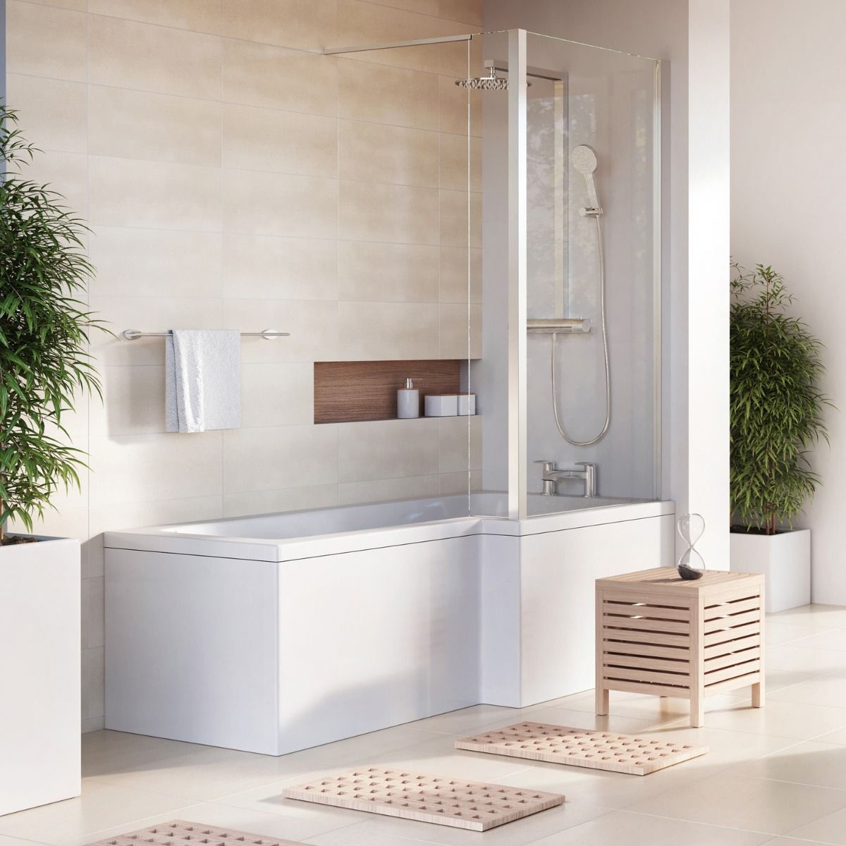 Lorenz Right Hand L-Shape Shower Bath - 1700x820mm | L-Shape Bath