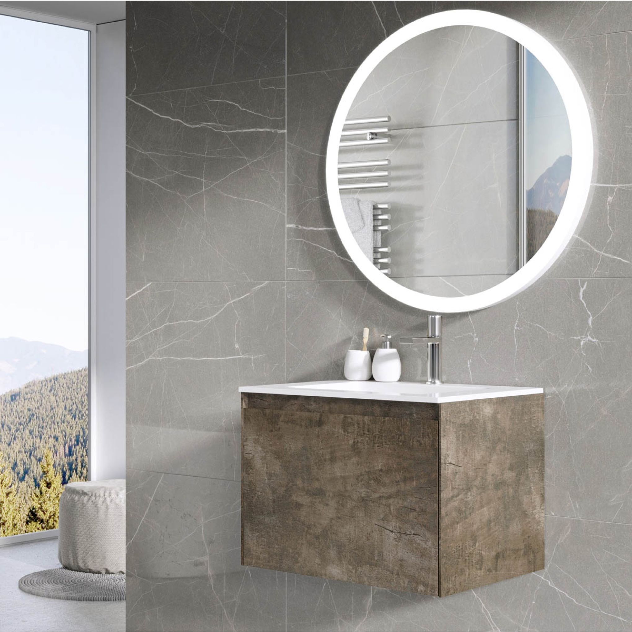 Easy Bathrooms Wall Mounted Vanity Unit Metallic & White Resin Basin ...