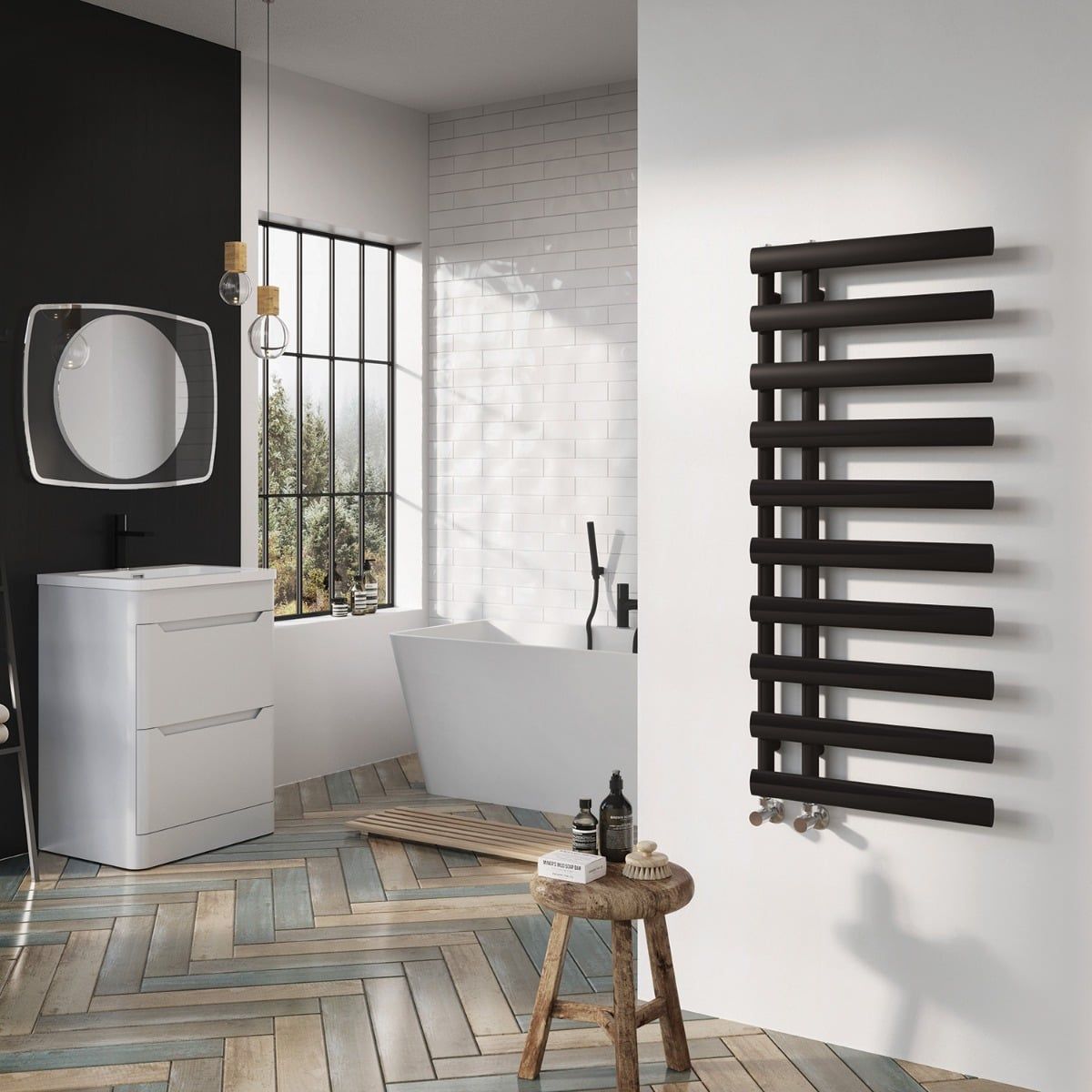 Dunwell Matt Black Designer Heated Towel Rail - 1140x500mm | Heated ...