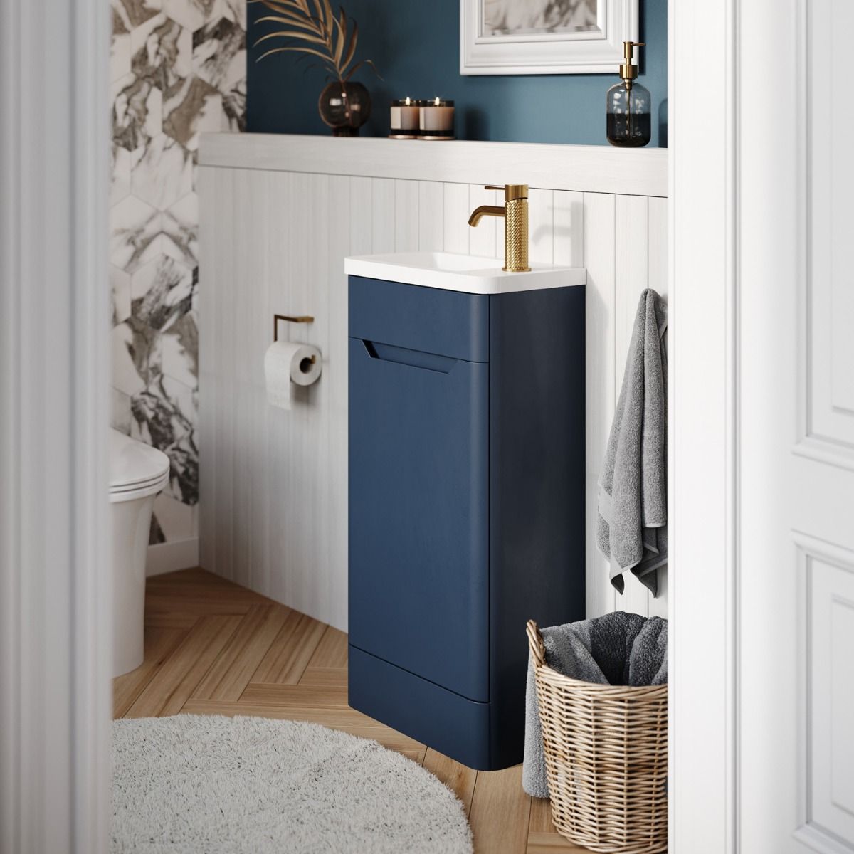 Ellis 450mm Floor Standing Cloakroom Vanity Unit in Royal Blue ...