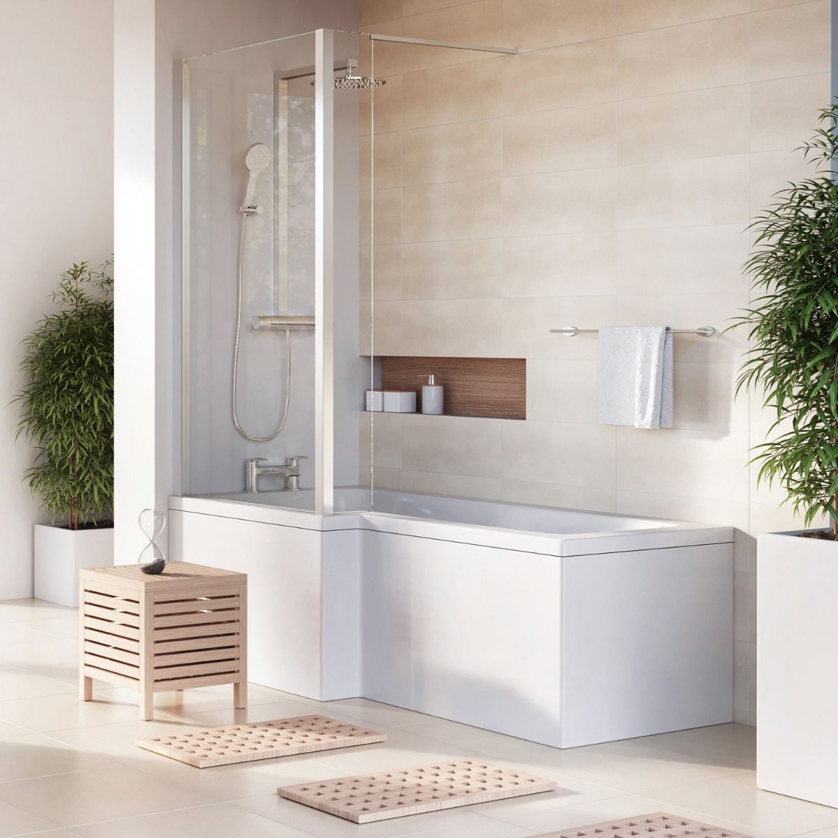 Lorenz Left Hand L-Shape Shower Bath - 1700x820mm | L-Shape Bath