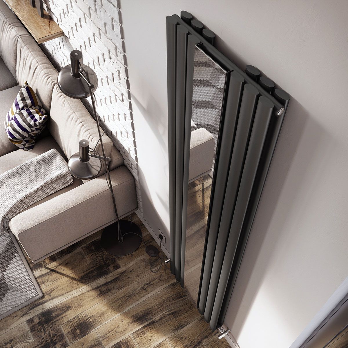 Corex Grey Vertical Mirror Radiator - 1800x500mm | Designer Radiators