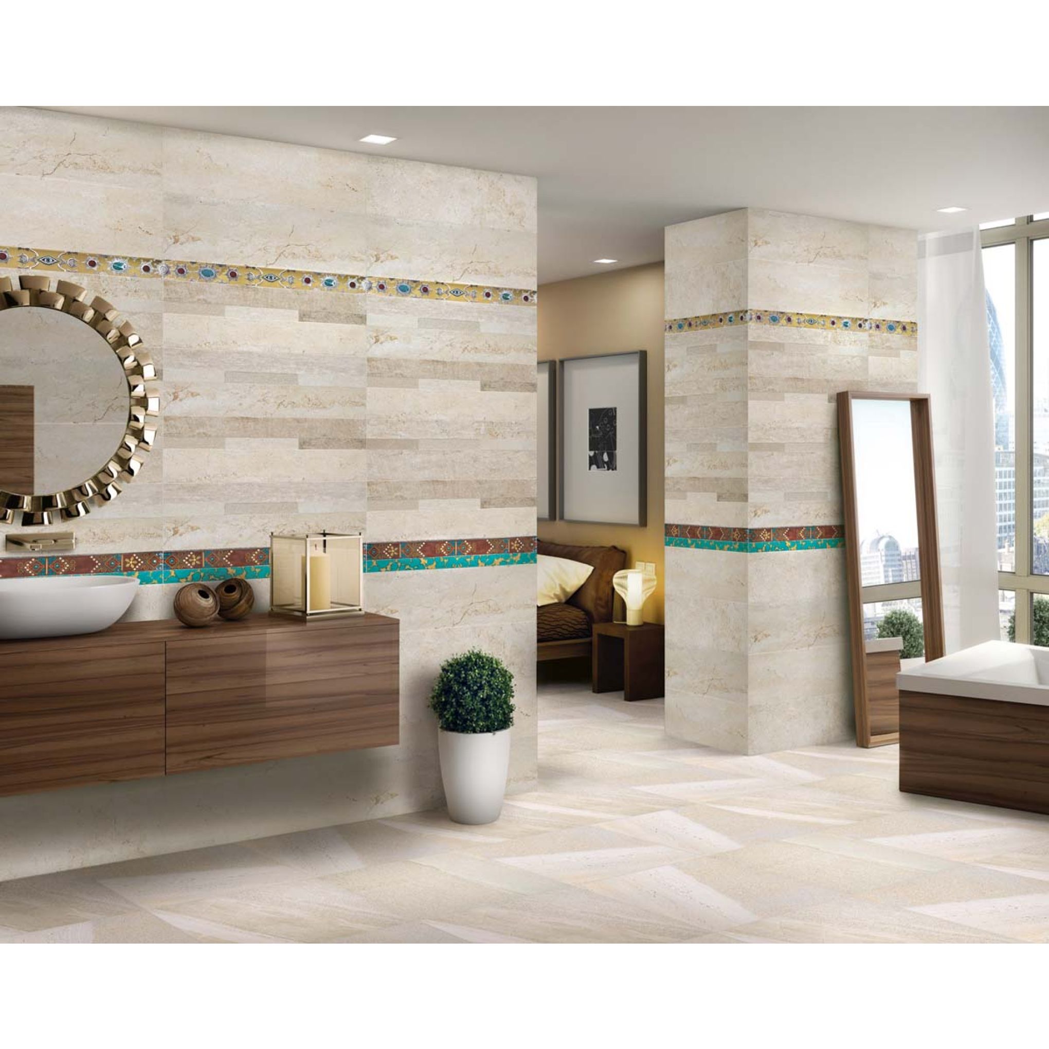 Ferriday Ivory Ceramic Tile 250 x 750mm | Easy Bathrooms