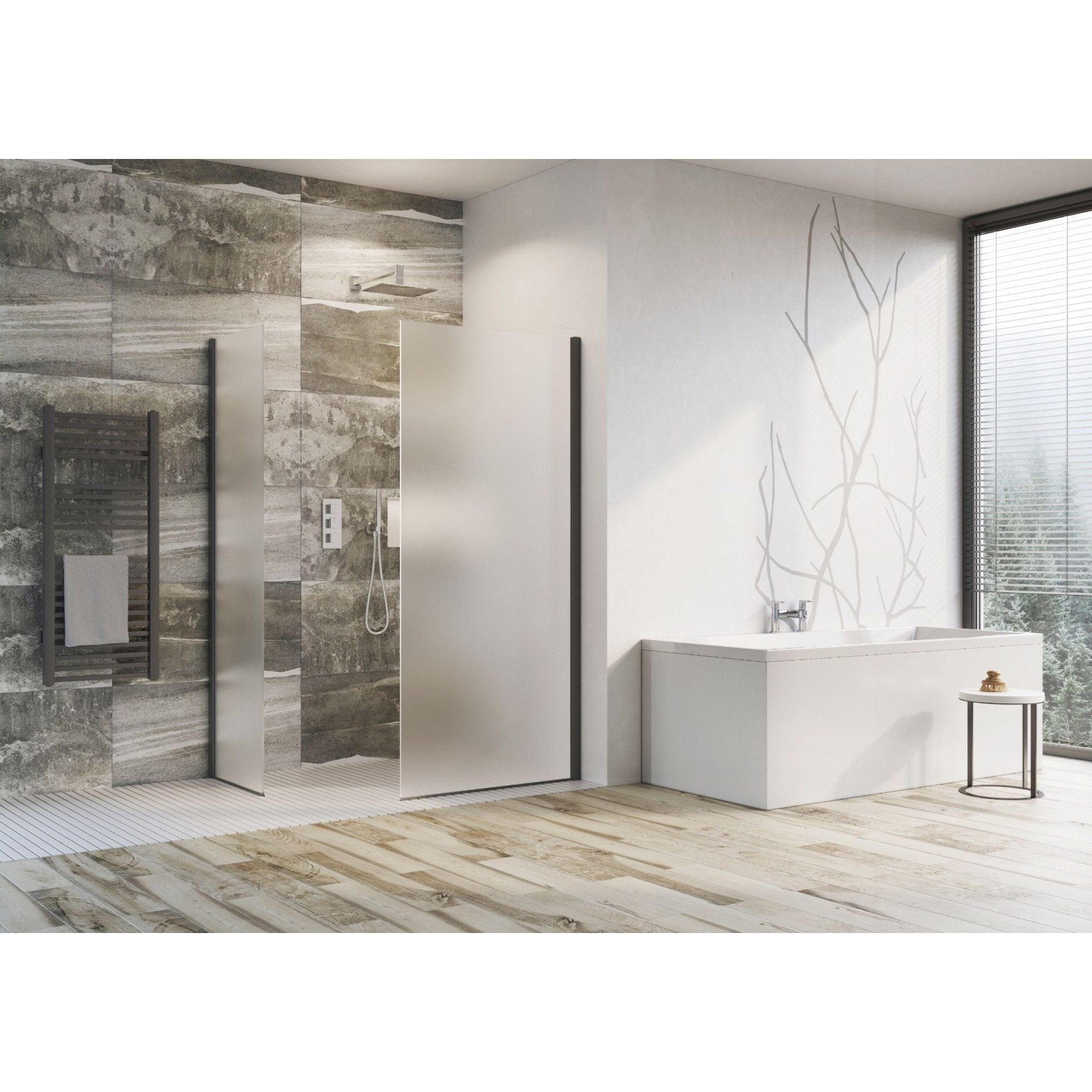 Oxford Walk-in Black Profile Fixed Shower Screen - Frosted Glass 780mm | Frosted Glass Walk In ...