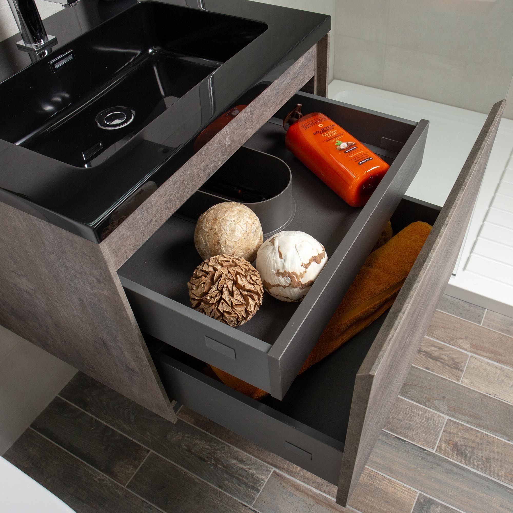 Easy Bathrooms Wall Mounted Vanity Unit Metallic & Black Resin Basin ...