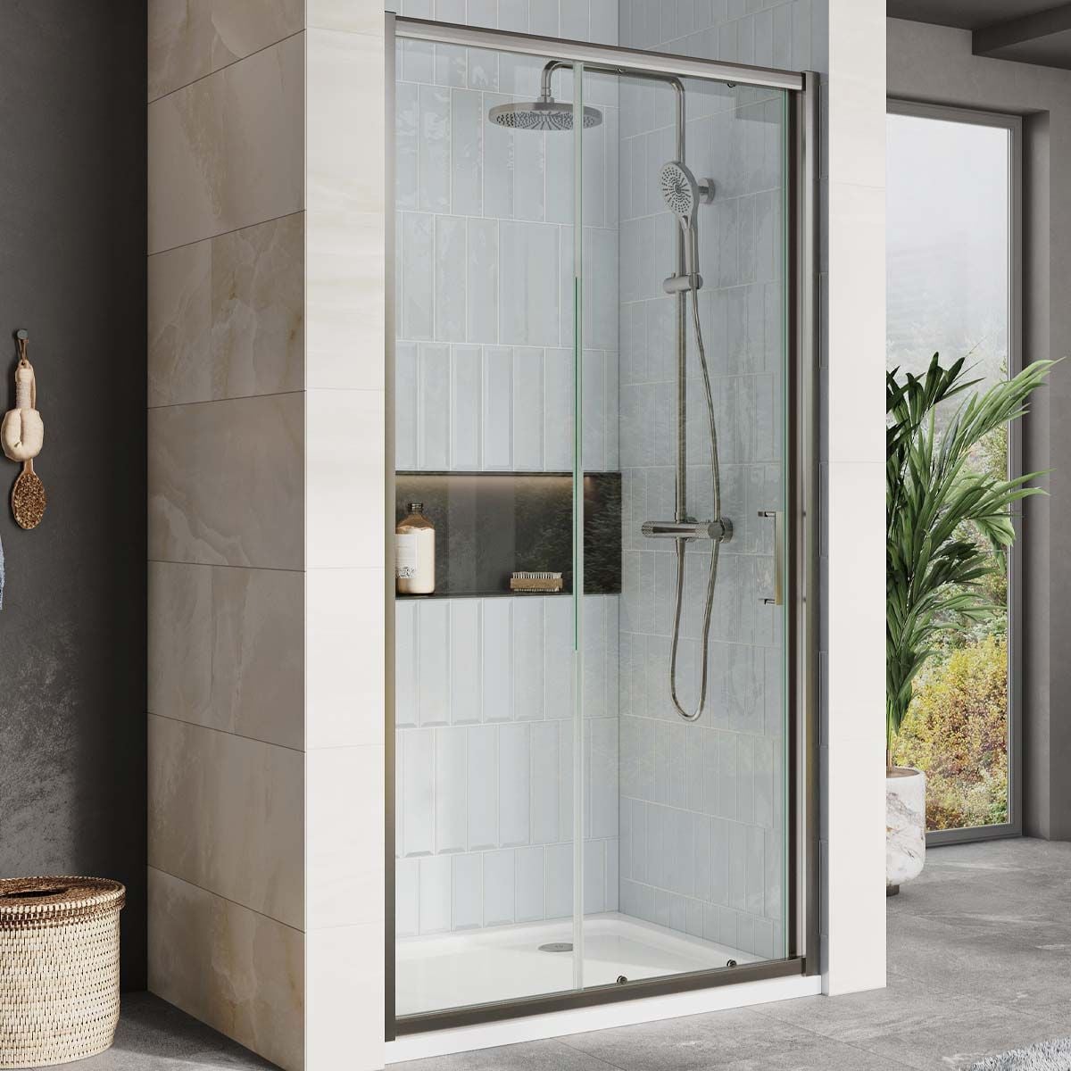 Fabio Gun Metal Sliding Shower Door - 1000mm | Gun Metal Sliding Shower ...