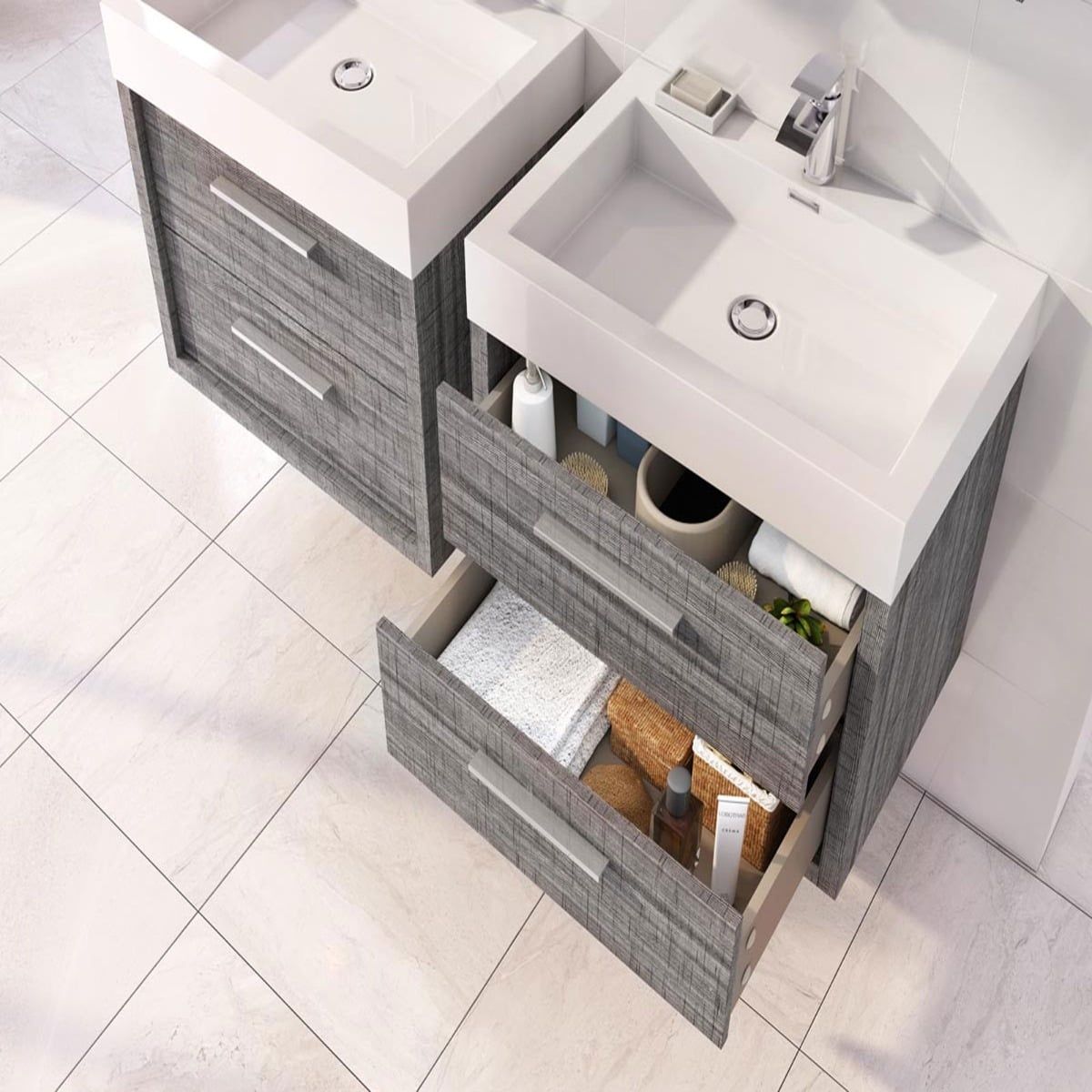 Winslow 750mm Wall Mounted Vanity Unit & Basin - Grey Ash | Easy Bathrooms