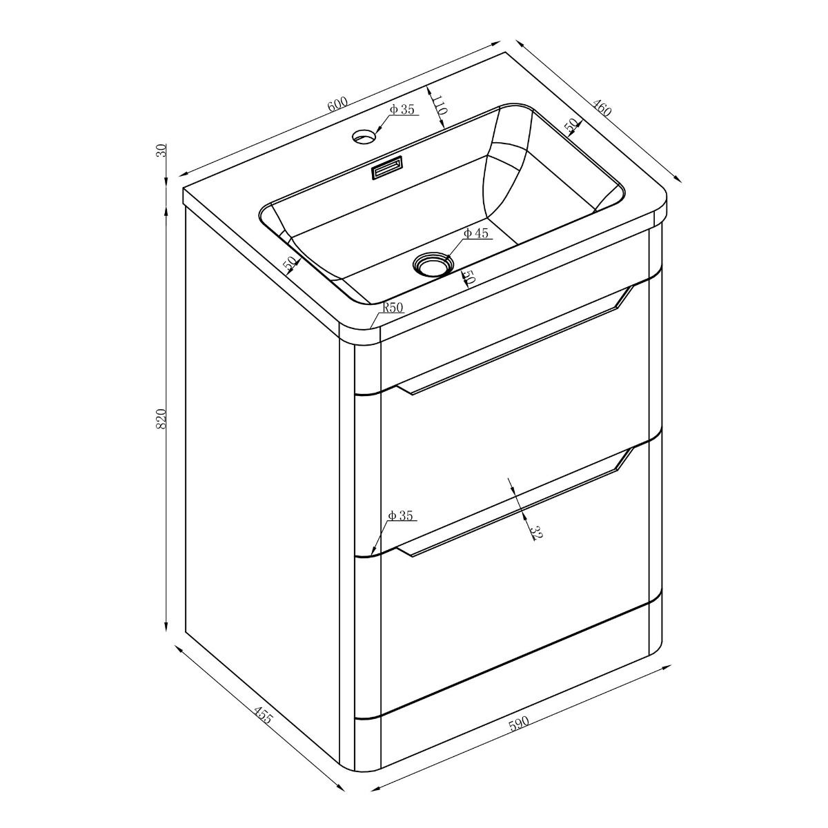 Ellis Floor Standing 600mm Vanity Unit in Matt Black | Freestanding ...